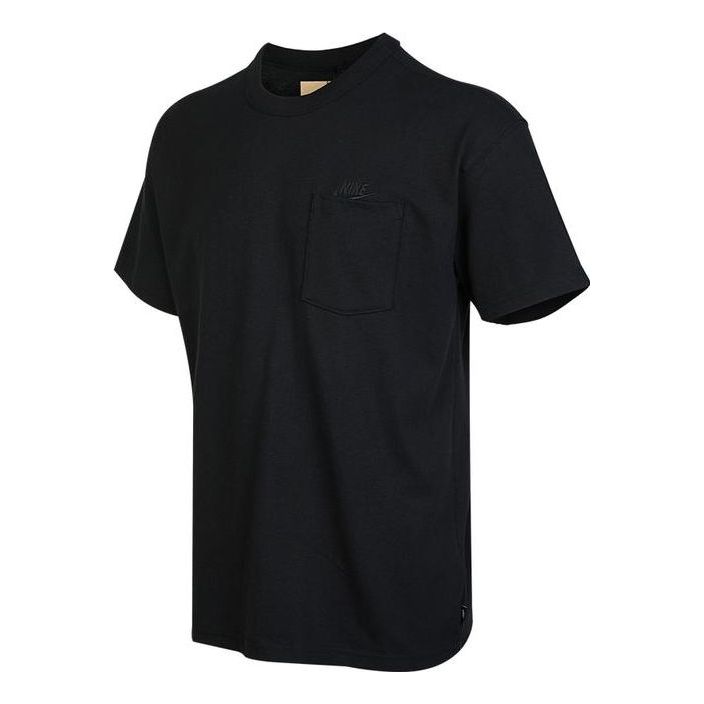 NIKE men's nike solid color pocket round neck loose short sleeve black t-shirt